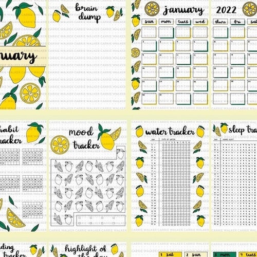 January 2022 Lemon Themed Bullet Journal Template PDF - Etsy