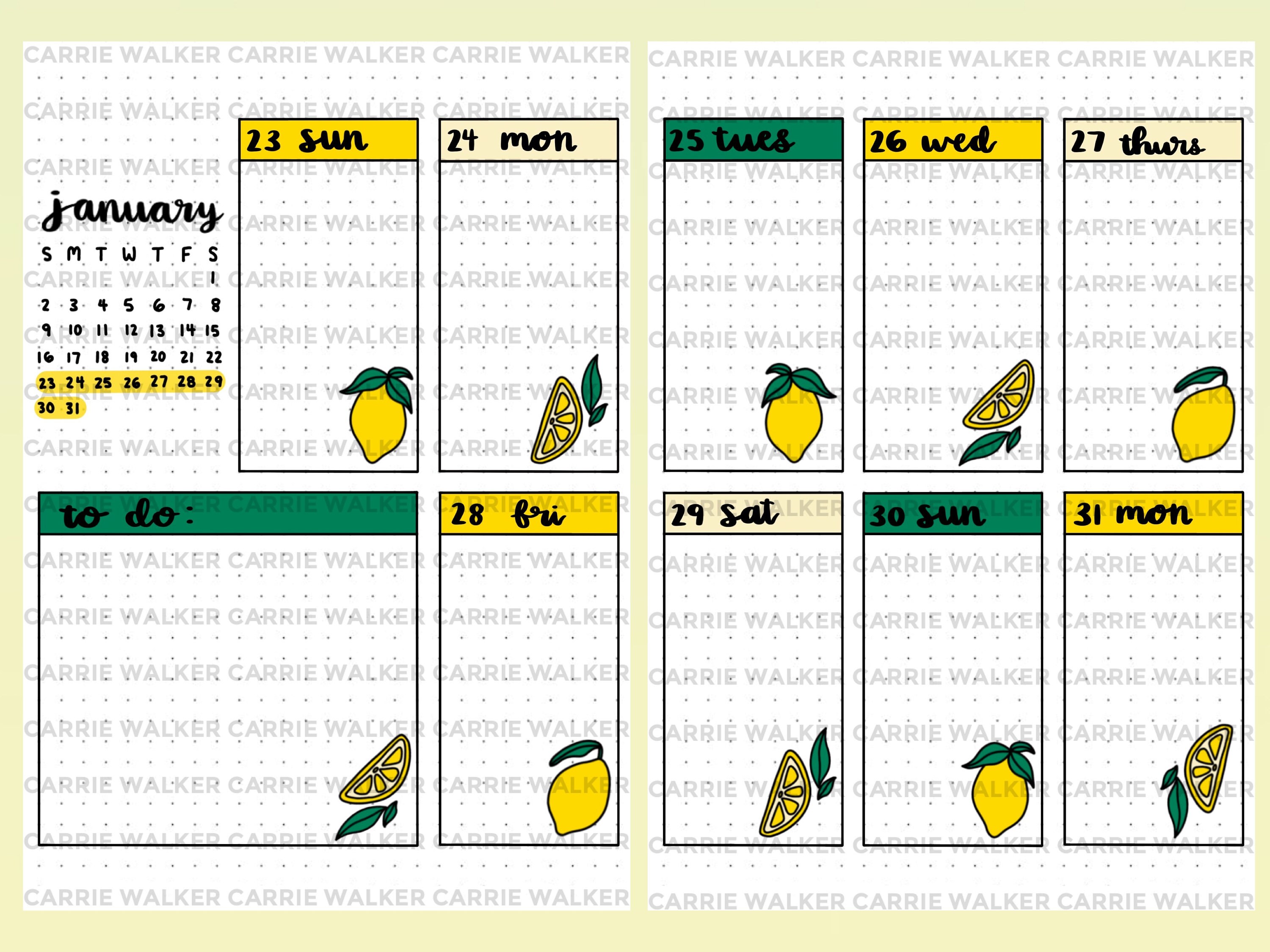 January 2022 Lemon Themed Bullet Journal Template PDF - Etsy