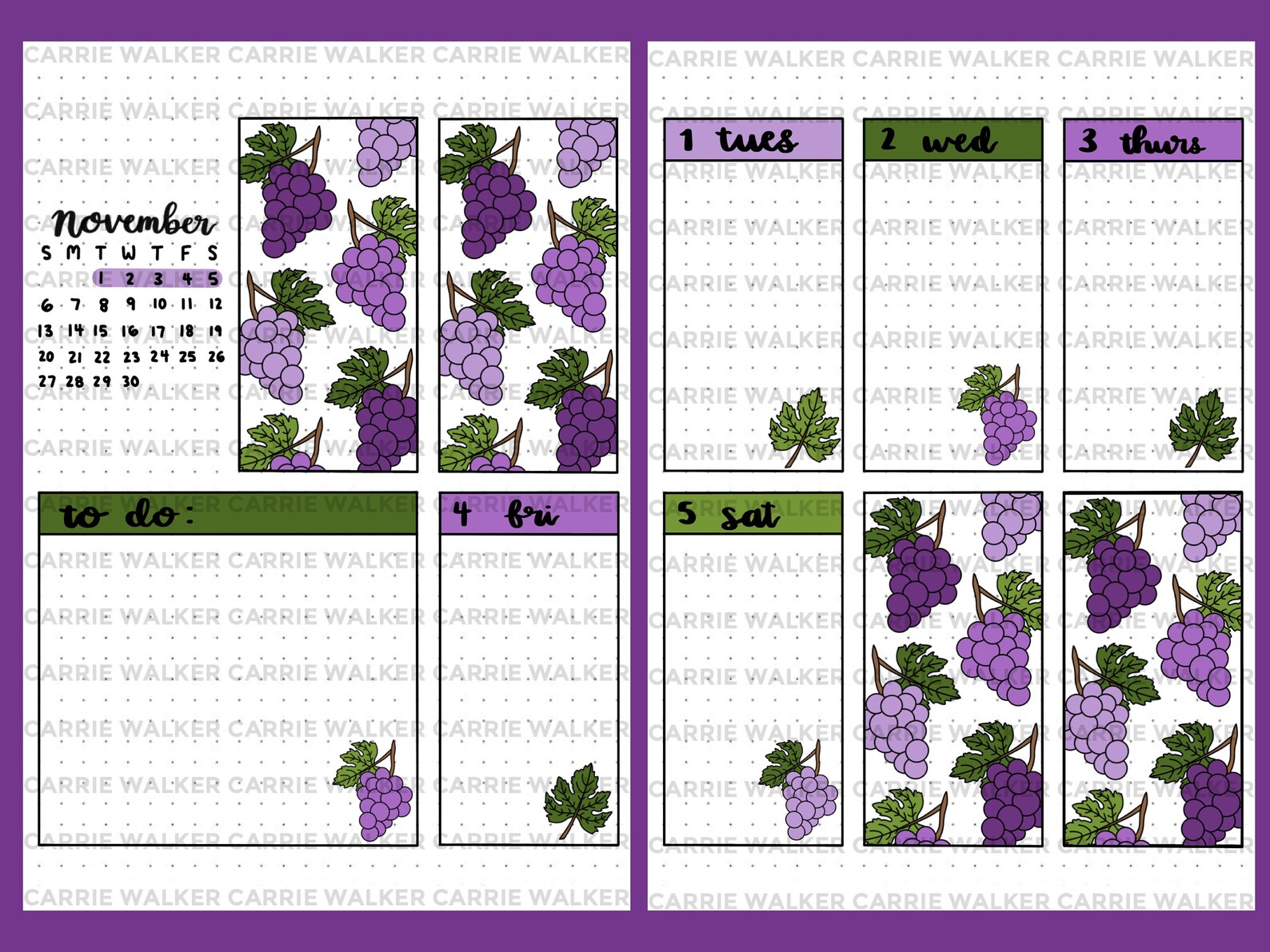 November 2022 Grapes Themed Bullet Journal Spreads PDF - Etsy