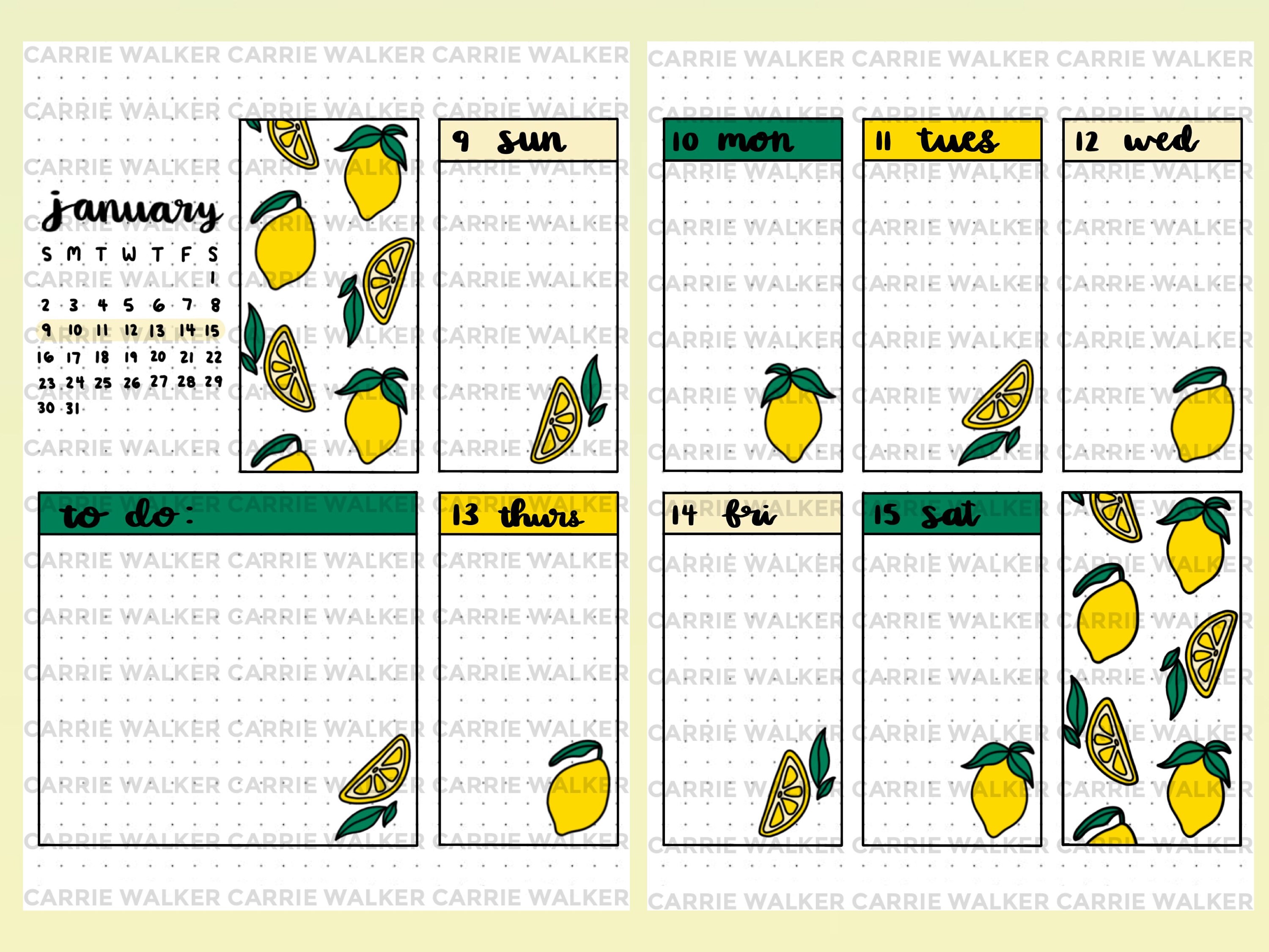 January 2022 Lemon Themed Bullet Journal Template PDF - Etsy