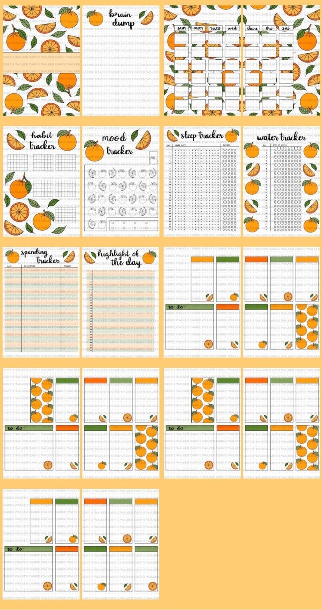 BLANK Orange Themed Bullet Journal Spreads PDF - Etsy