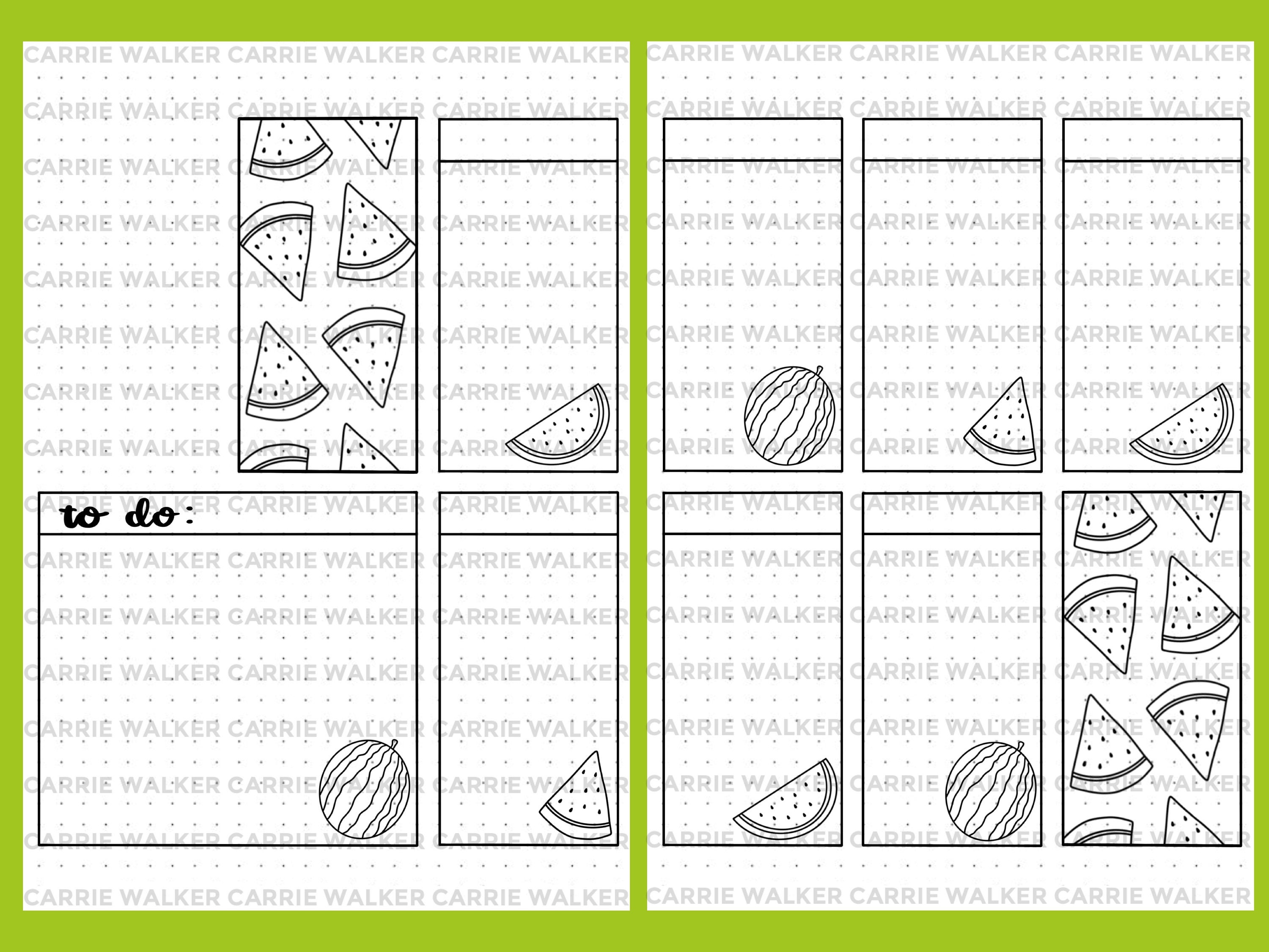 No Color BLANK Watermelon Themed Bullet Journal Spreads PDF - Etsy