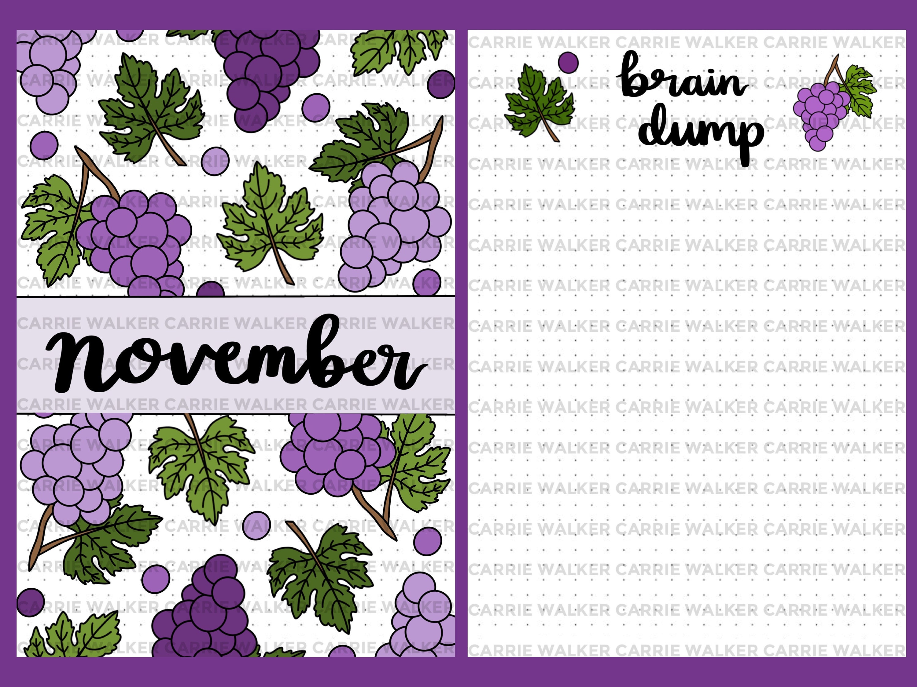 November 2022 Grapes Themed Bullet Journal Spreads PDF - Etsy