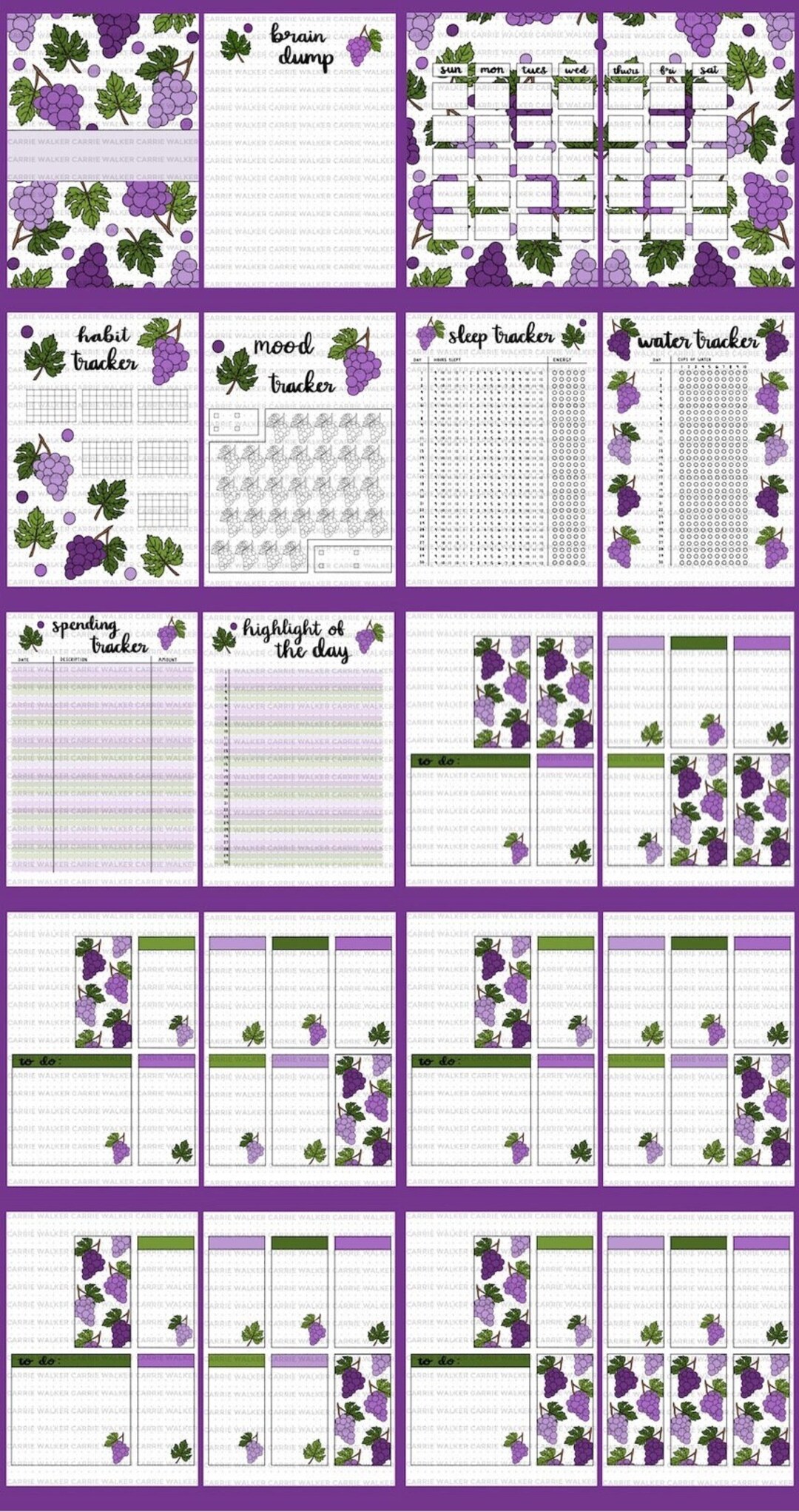 BLANK Grapes Themed Bullet Journal Spreads PDF - Etsy