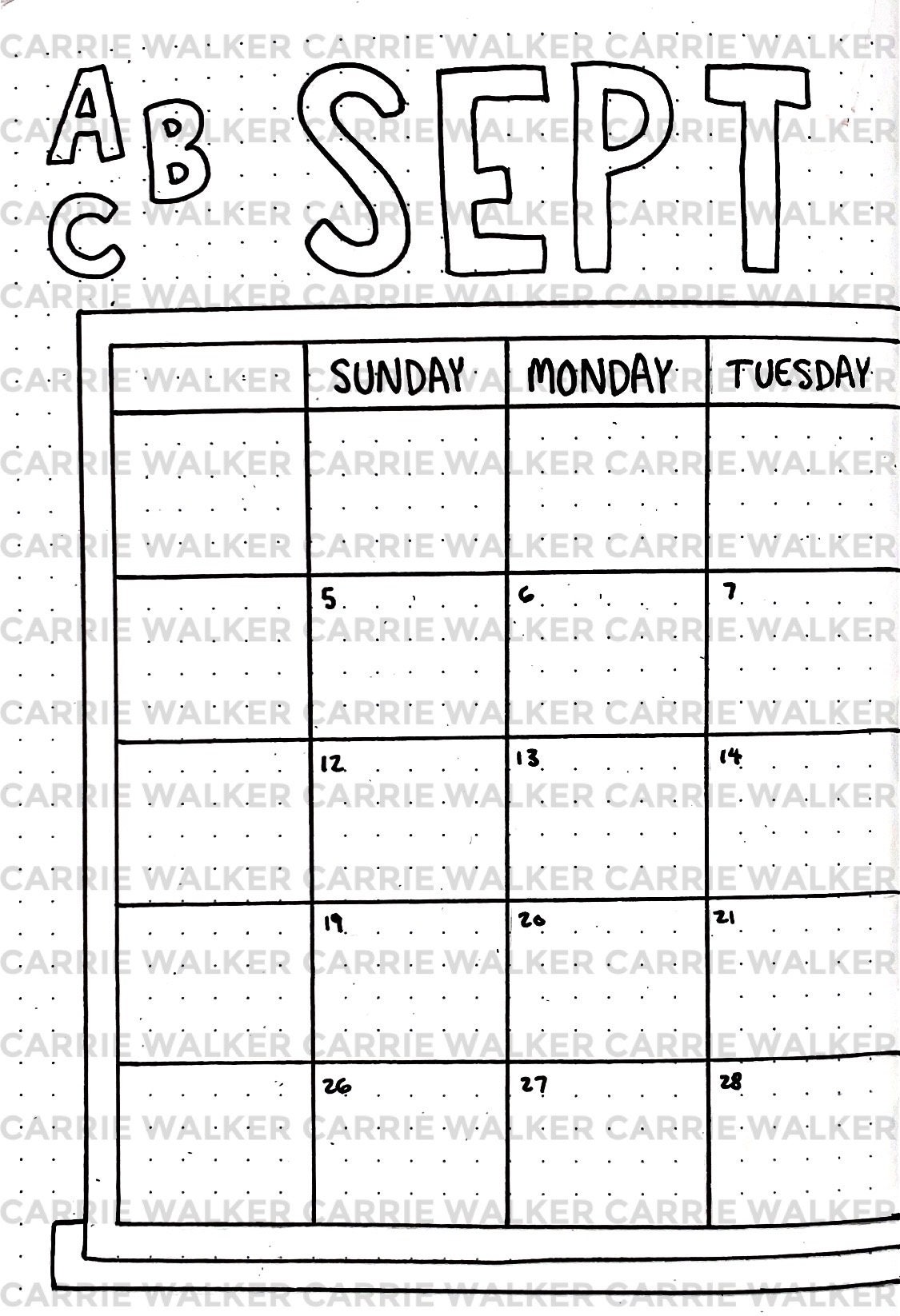 No Color September 2021 Back to School Themed Bullet Journal Template ...