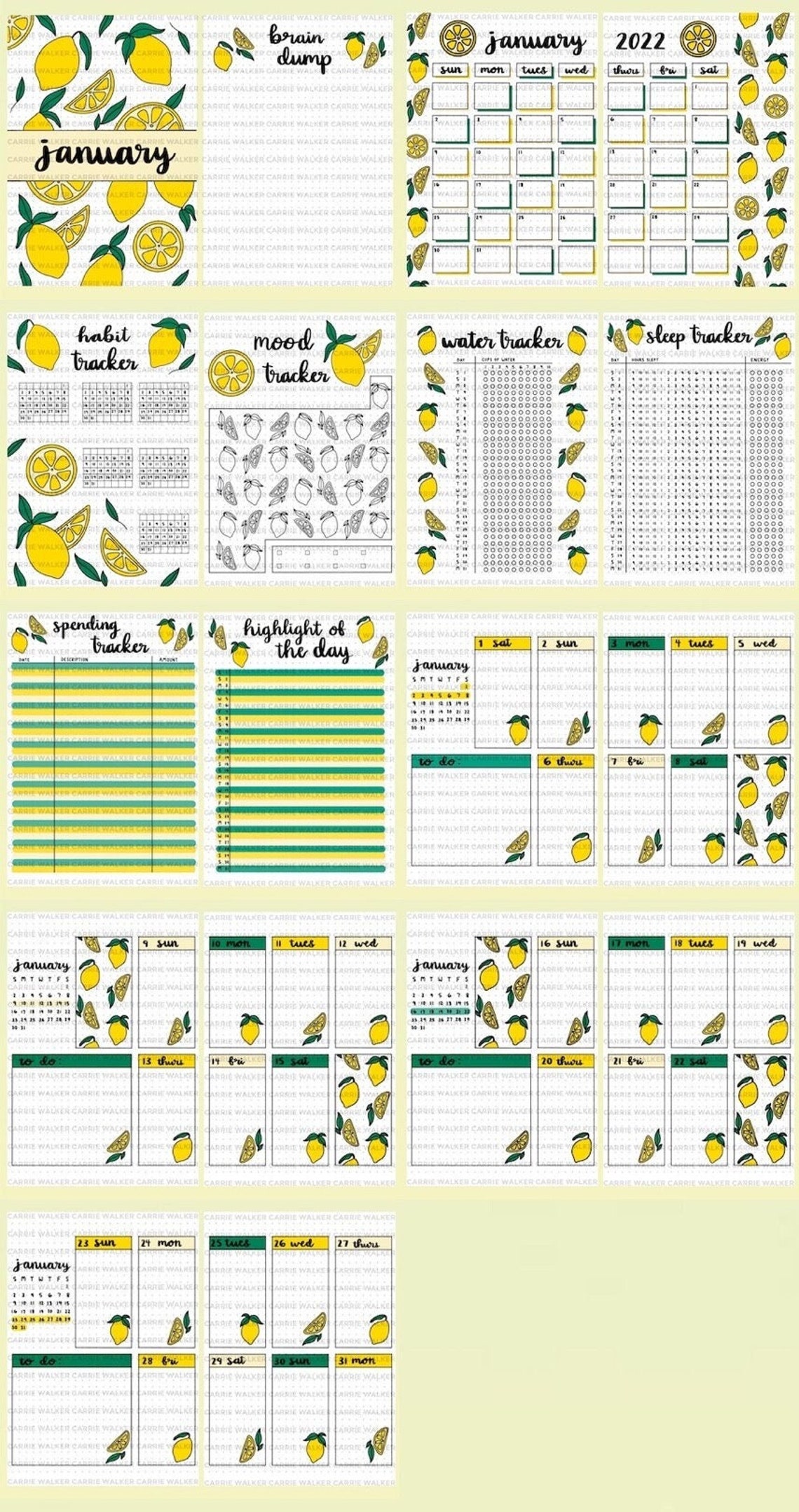 January 2022 Lemon Themed Bullet Journal Template PDF - Etsy