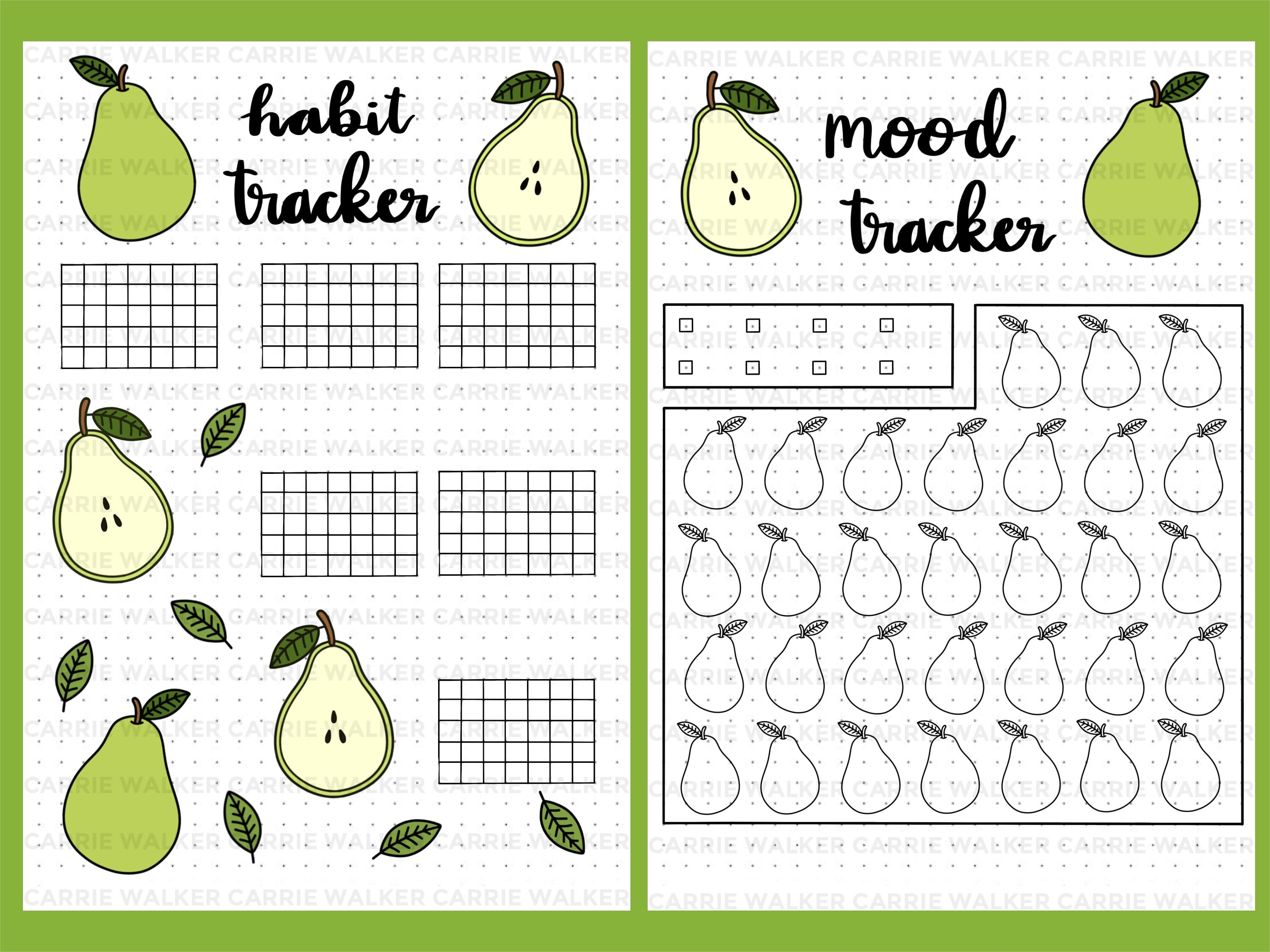 BLANK Pear Themed Bullet Journal Spreads PDF - Etsy