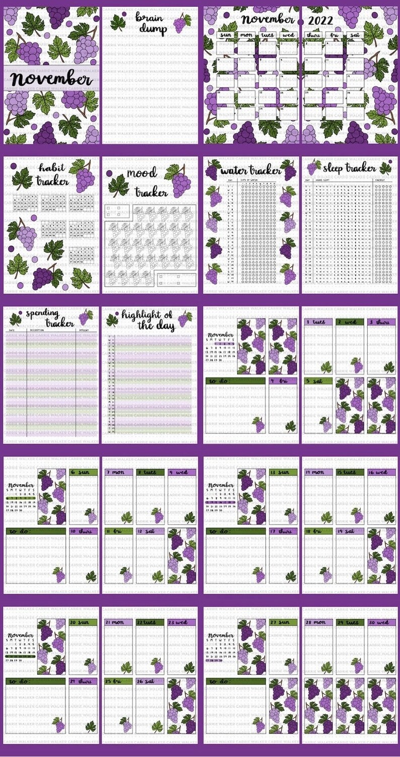November 2022 Grapes Themed Bullet Journal Spreads PDF - Etsy