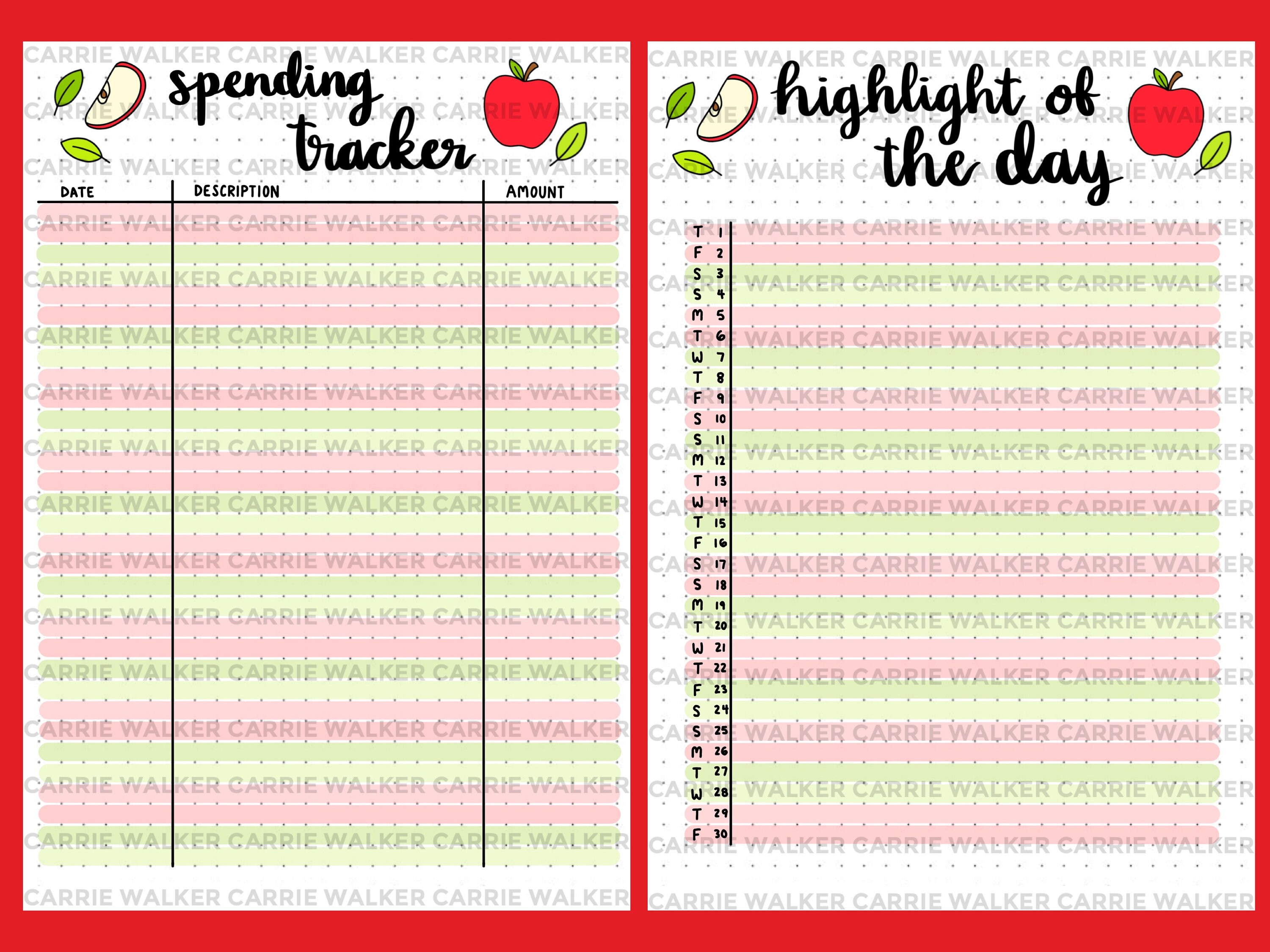 September 2022 Apple Themed Bullet Journal Spreads PDF - Etsy