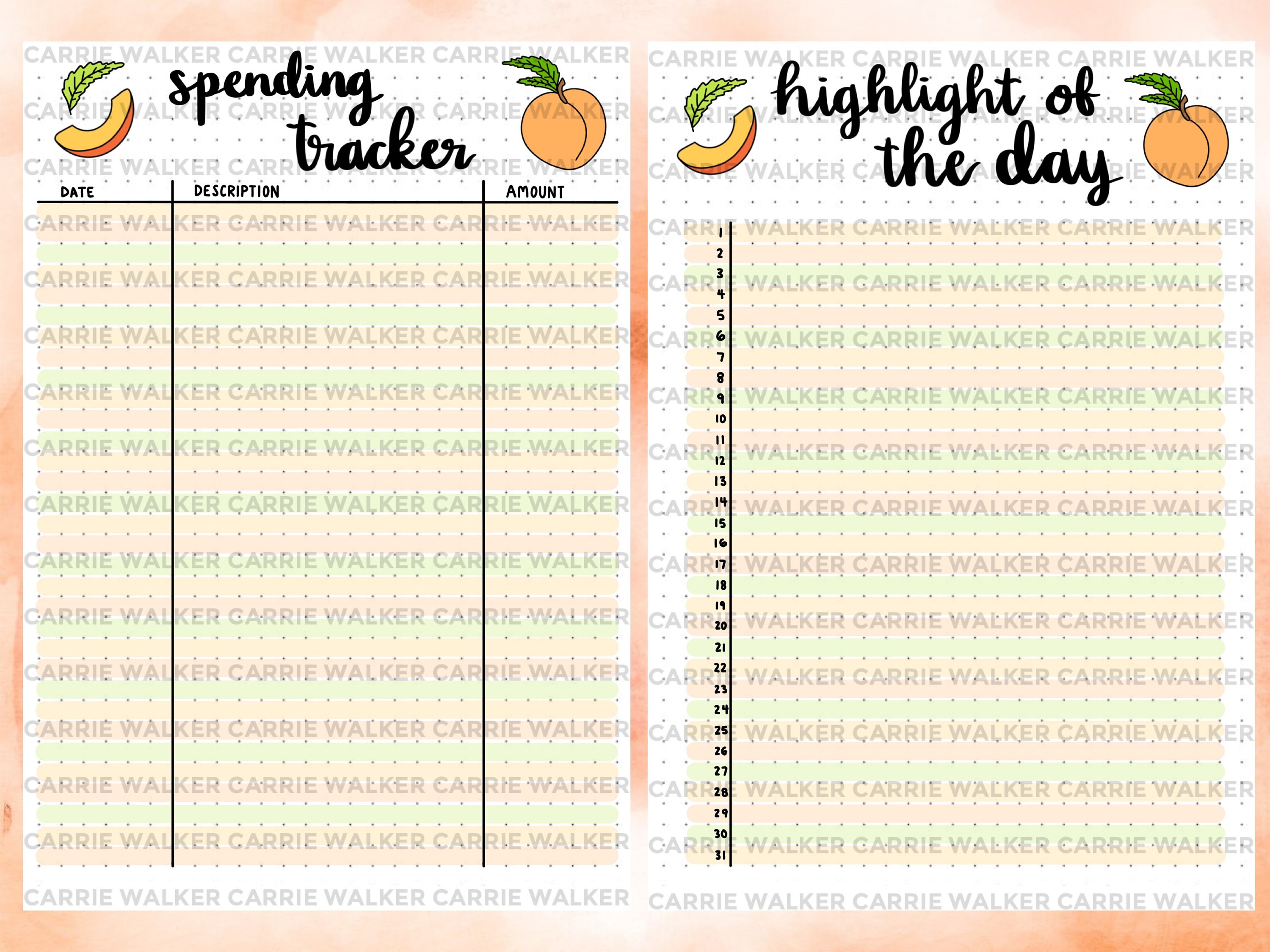 BLANK Peaches Themed Bullet Journal Spreads PDF - Etsy