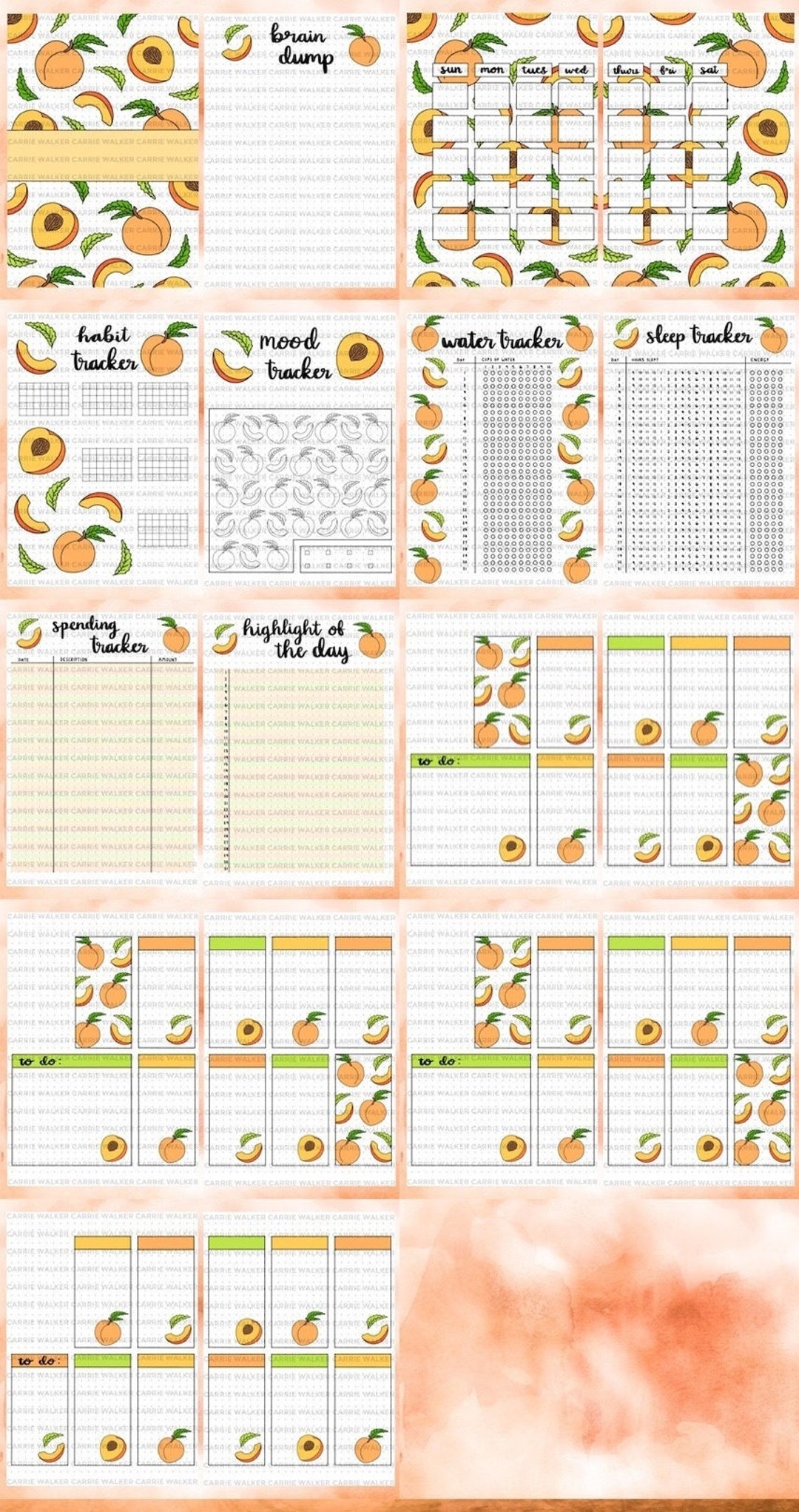 BLANK Peaches Themed Bullet Journal Spreads PDF - Etsy