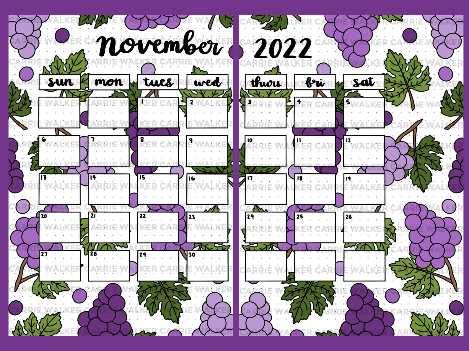 November 2022 Grapes Themed Bullet Journal Spreads PDF - Etsy