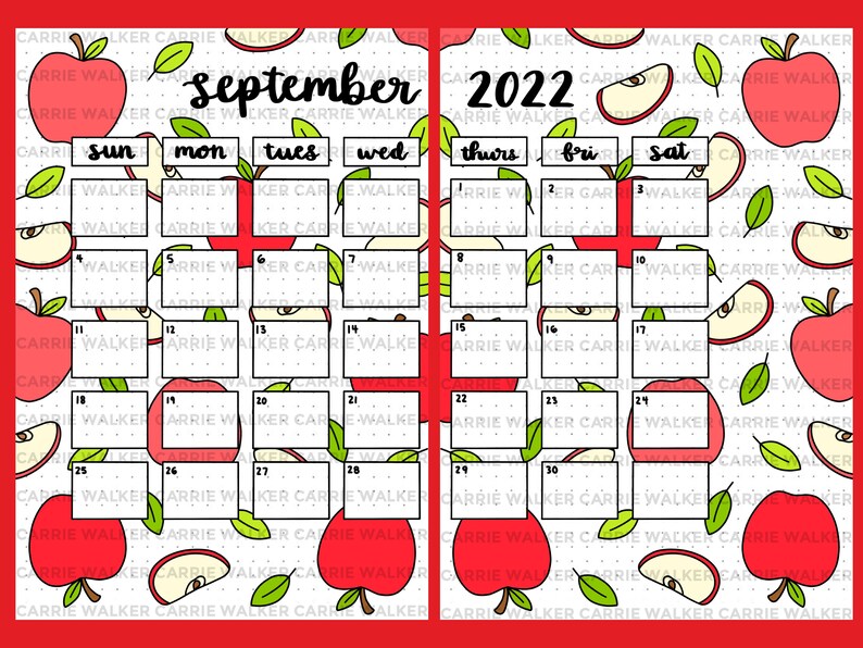 September 2022 Apple Themed Bullet Journal Spreads PDF - Etsy
