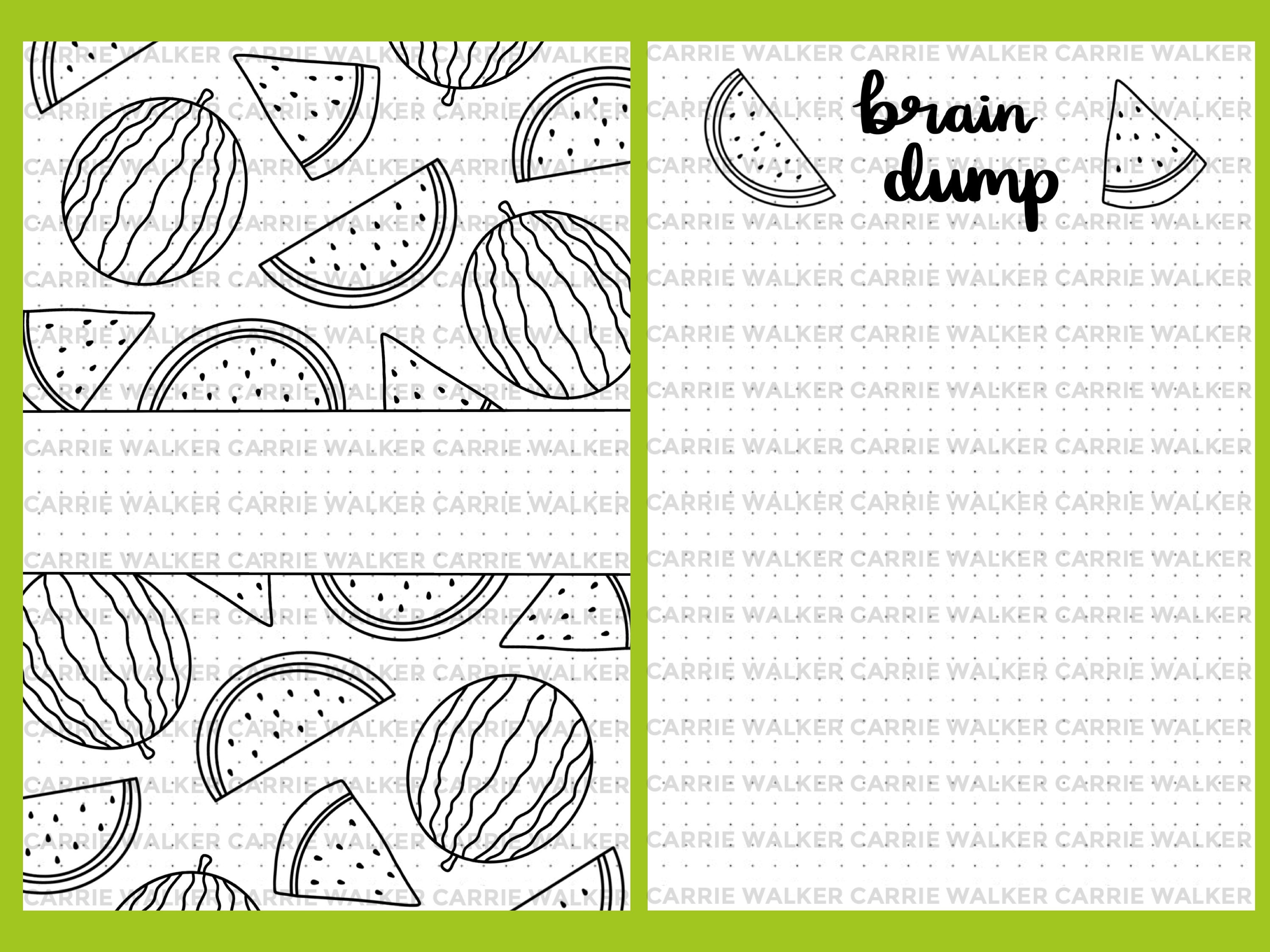 No Color BLANK Watermelon Themed Bullet Journal Spreads PDF - Etsy