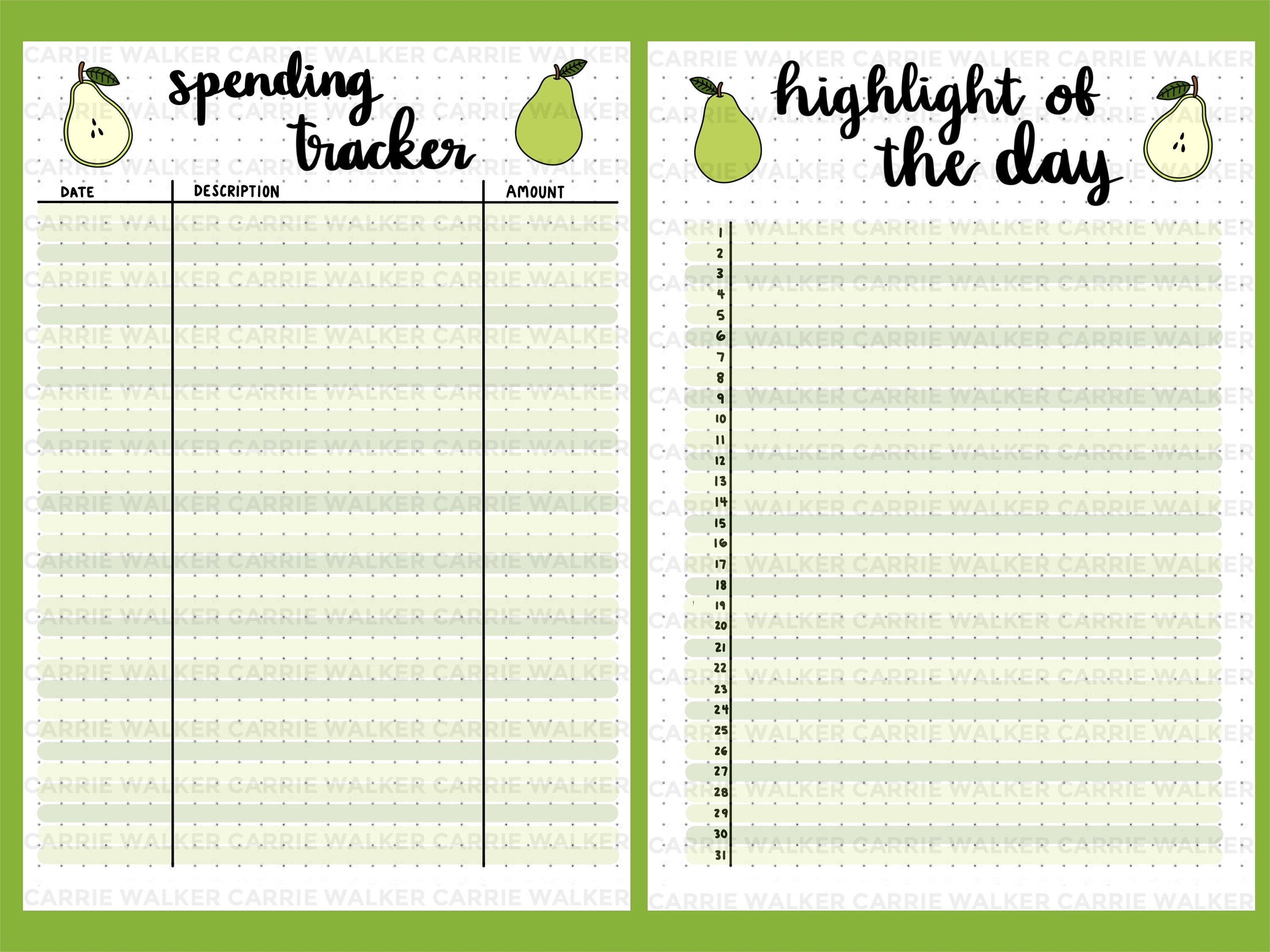 BLANK Pear Themed Bullet Journal Spreads PDF - Etsy
