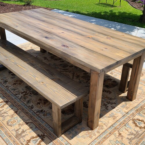 Handmade Farmhouse Style 4-leg Table With Benches - Etsy