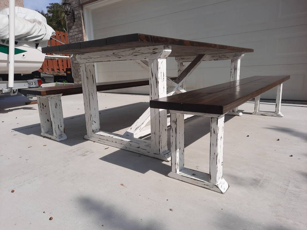 Handcrafted Farmhouse Style X-brace Table With Benches - Etsy