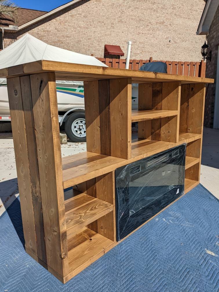 Handmade Solid Wood Console Table With Electric Fireplace Insert - Etsy