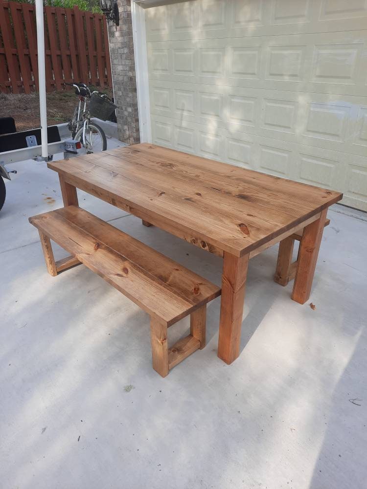 Handmade Farmhouse Style 4-leg Table With Benches - Etsy