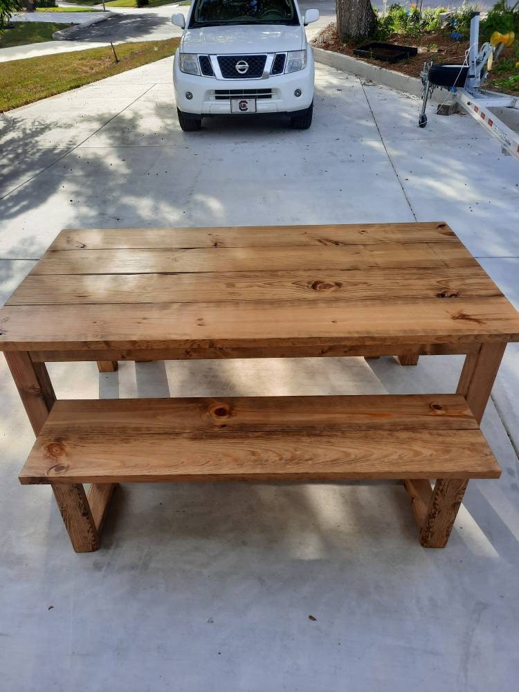 Handmade Farmhouse Style 4-leg Table With Benches | Etsy