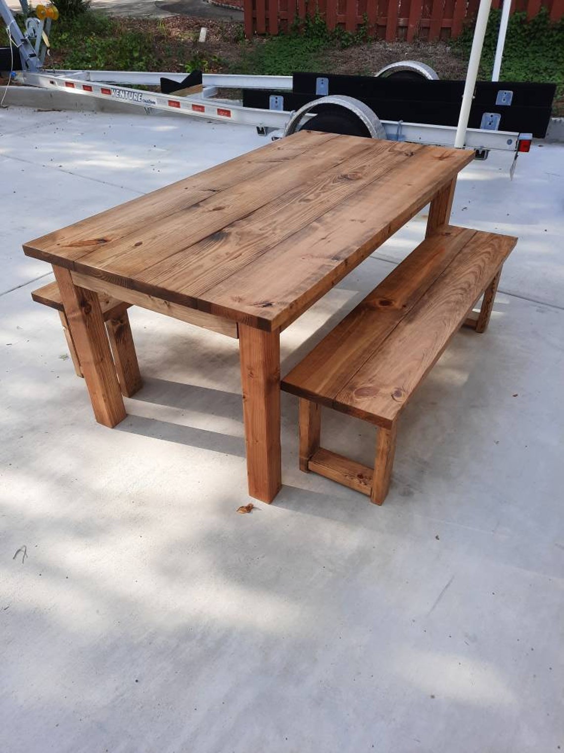 Handmade Farmhouse Style 4-leg Table With Benches - Etsy
