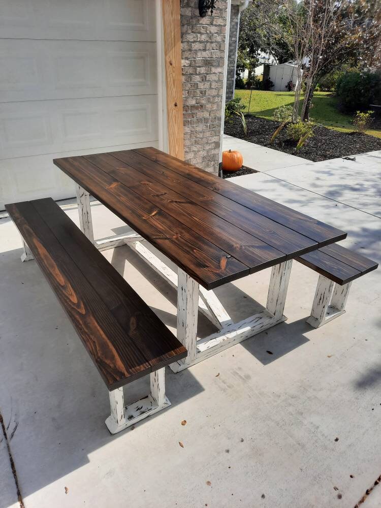 Handcrafted Farmhouse Style X-brace Table With Benches - Etsy