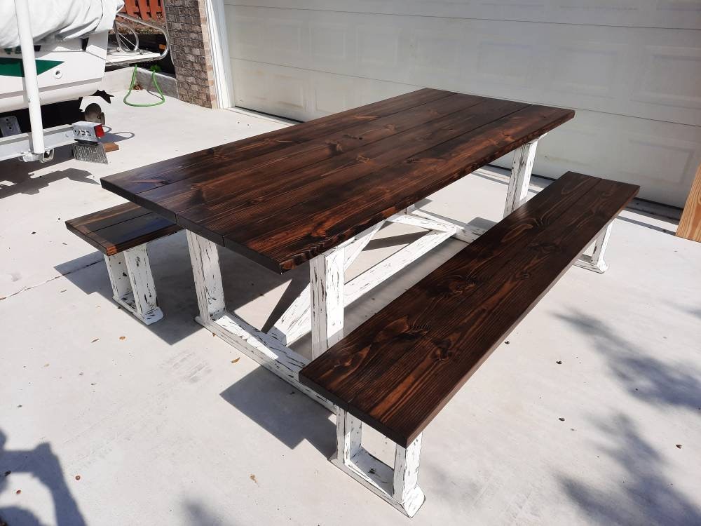 Handcrafted Farmhouse Style X-brace Table With Benches - Etsy
