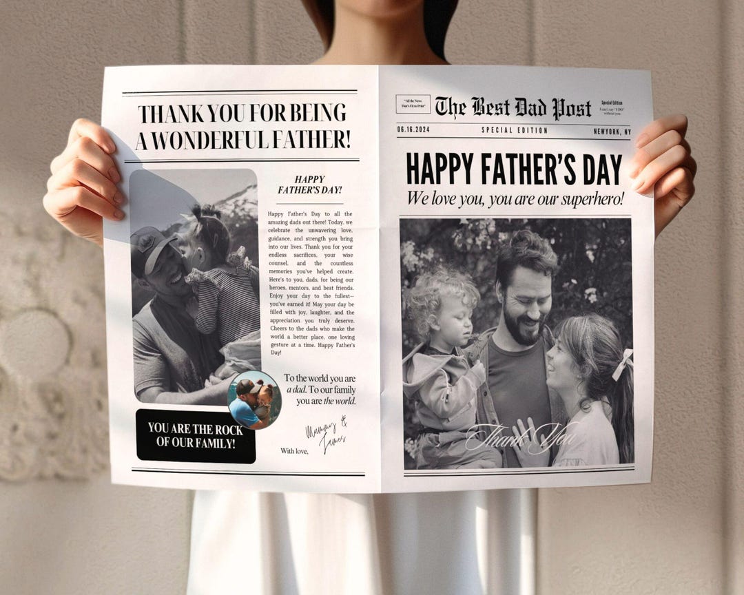 Newspaper Father's Day Canva Template, First Fathers Day DIY Gift for ...