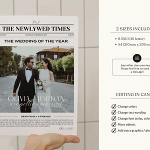 2 Sided Wedding Newspaper, Newspaper Wedding Program, Canva Wedding Day ...