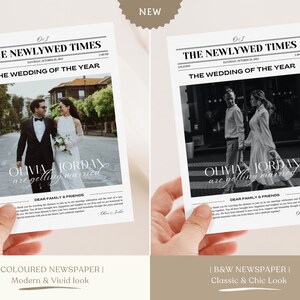 2 Sided Wedding Newspaper, Newspaper Wedding Program, Canva Wedding Day ...
