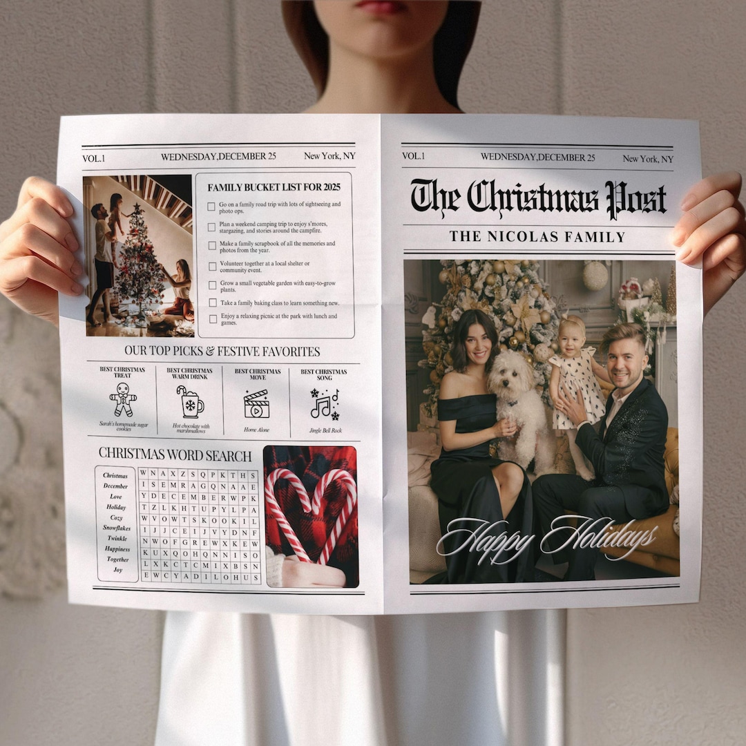 Christmas Newspaper Template, Editable Year in Review Holiday ...