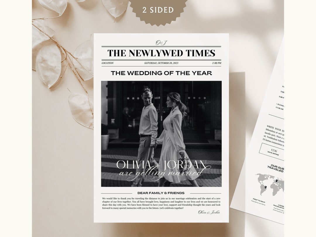 2 Sided Canva Wedding Newspaper Program, Newspaper Wedding Template ...