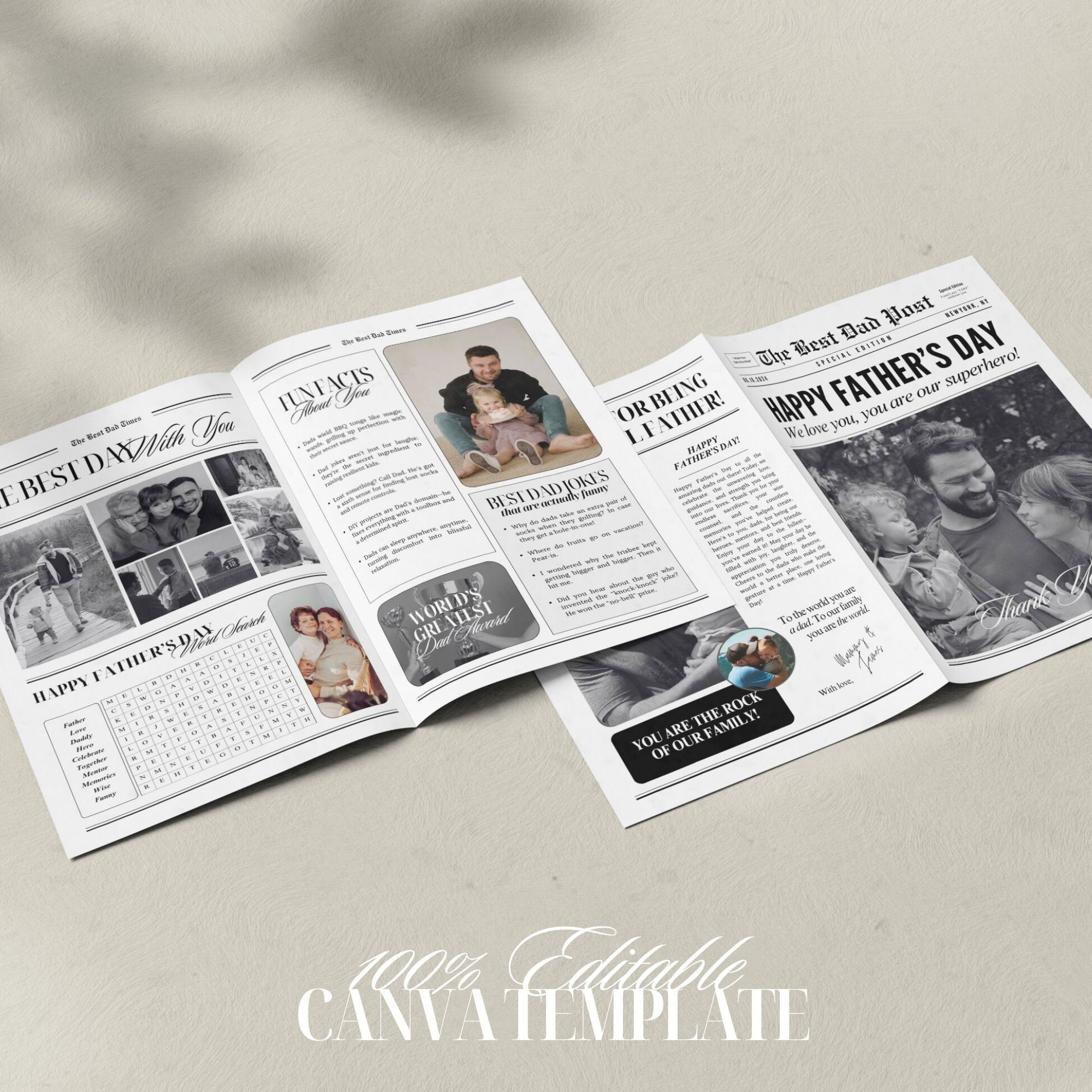 Newspaper Father's Day Canva Template, First Fathers Day DIY Gift for ...
