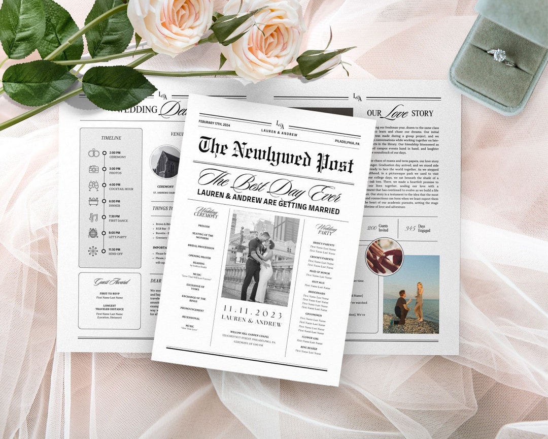 Large Newspaper Wedding Program, Canva Wedding Newspaper Template ...