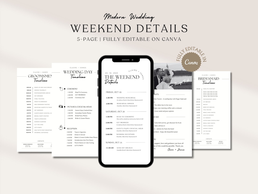 Canva Wedding Weekend Itinerary Template, Digital Wedding Timeline ...