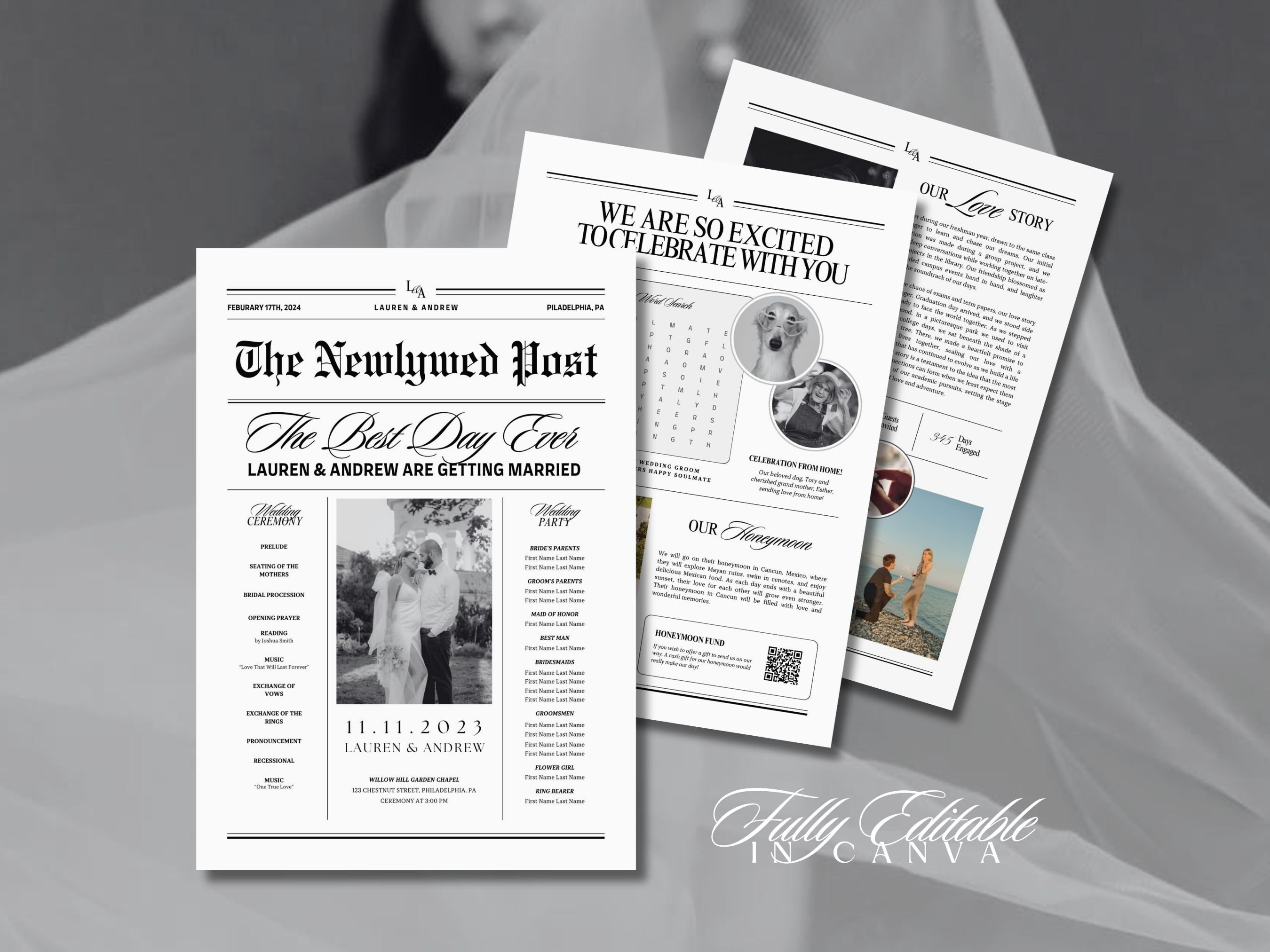 Canva Wedding Newspaper Template Large Newspaper Wedding - Etsy
