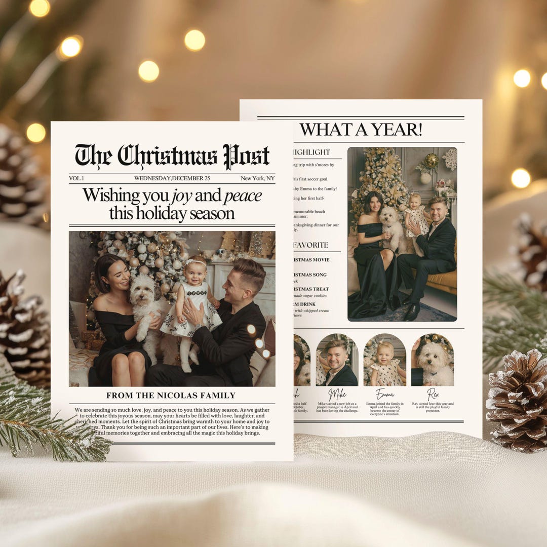 Year in Review Christmas Card Newspaper Template, What A Year Holiday ...