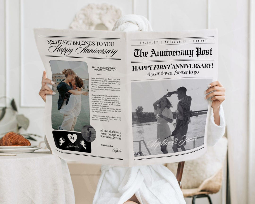 Editable Anniversary Newspaper Template, 1 Year Anniversary Gift for ...