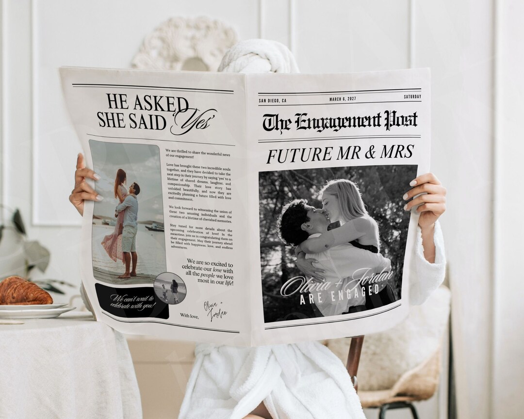 Canva Wedding Engagement Newspaper Template, Editable Newspaper Wedding ...