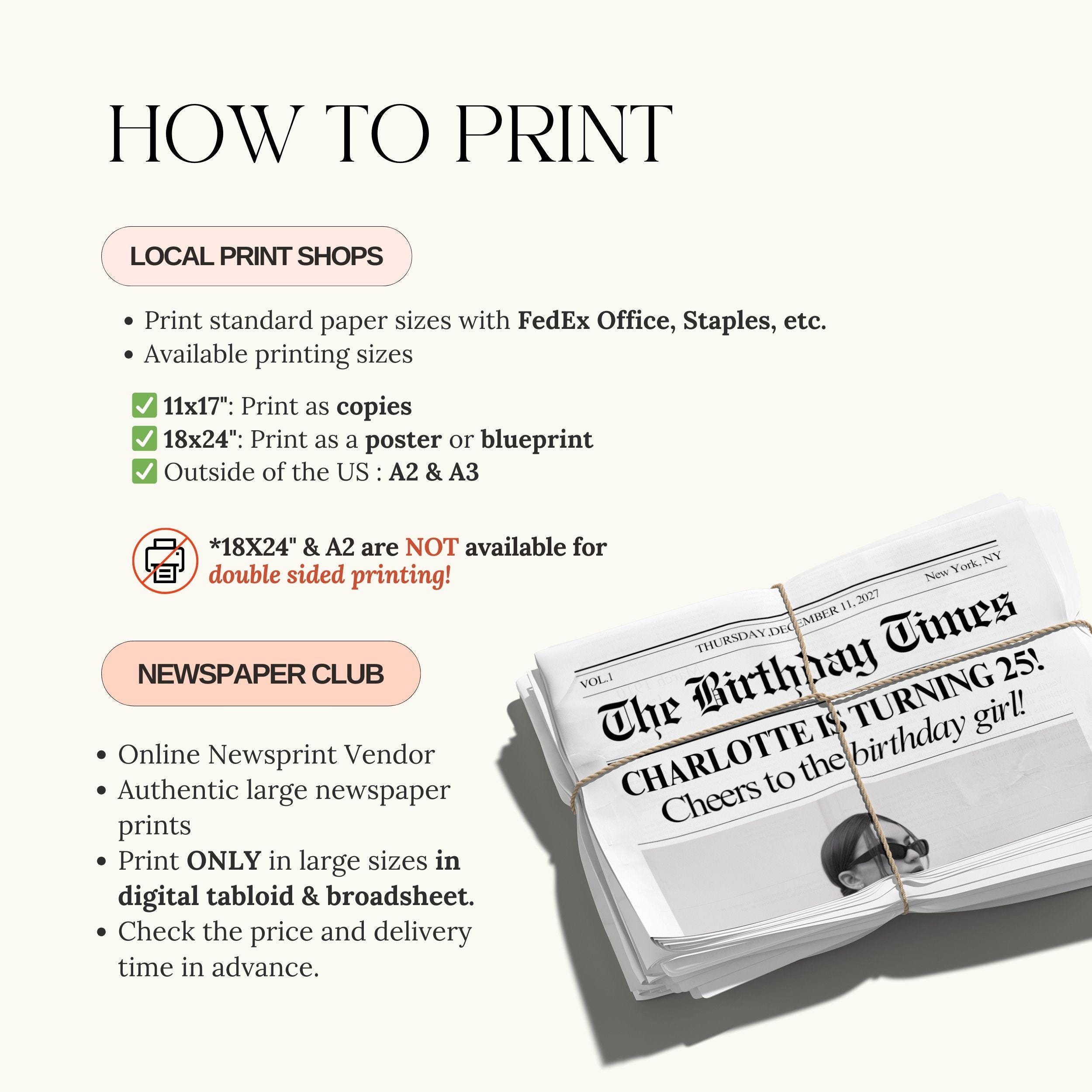 Large Birthday Newspaper Template, Custom Newspaper Prop for Birthday ...