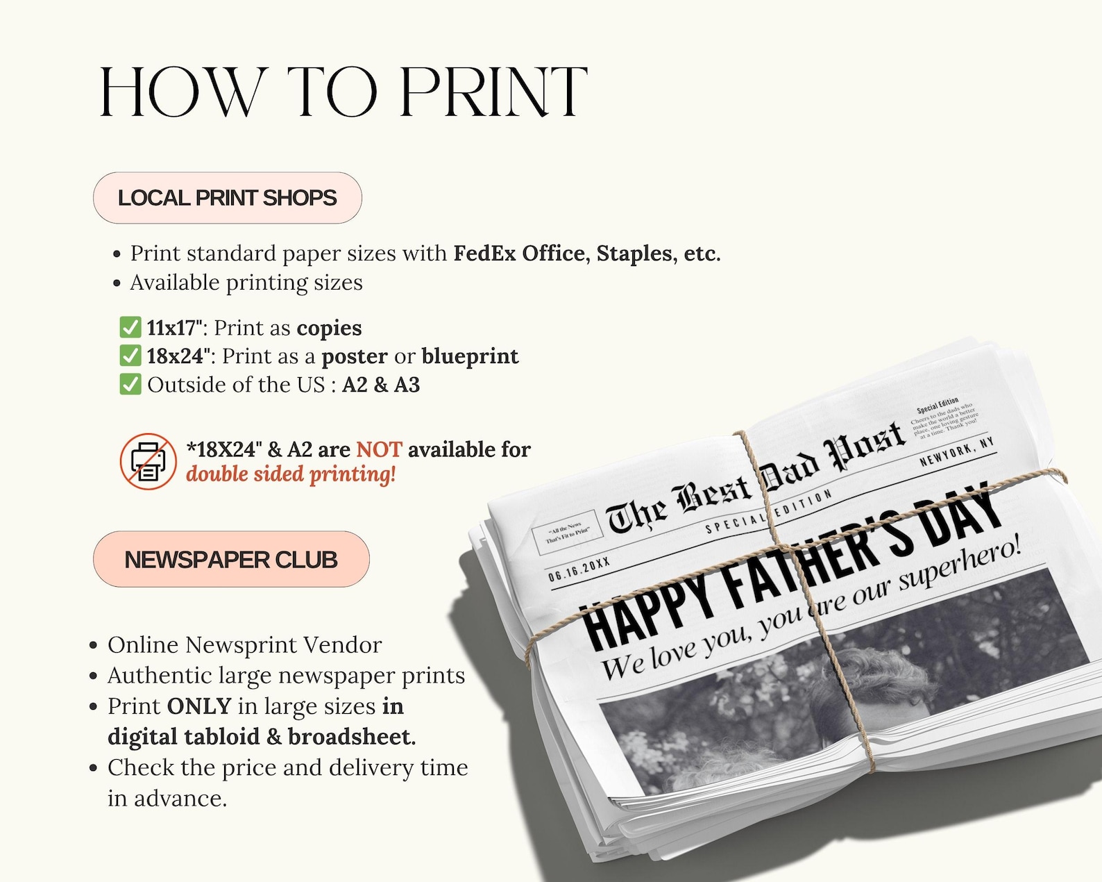 Newspaper Father's Day Canva Template, First Fathers Day DIY Gift for ...