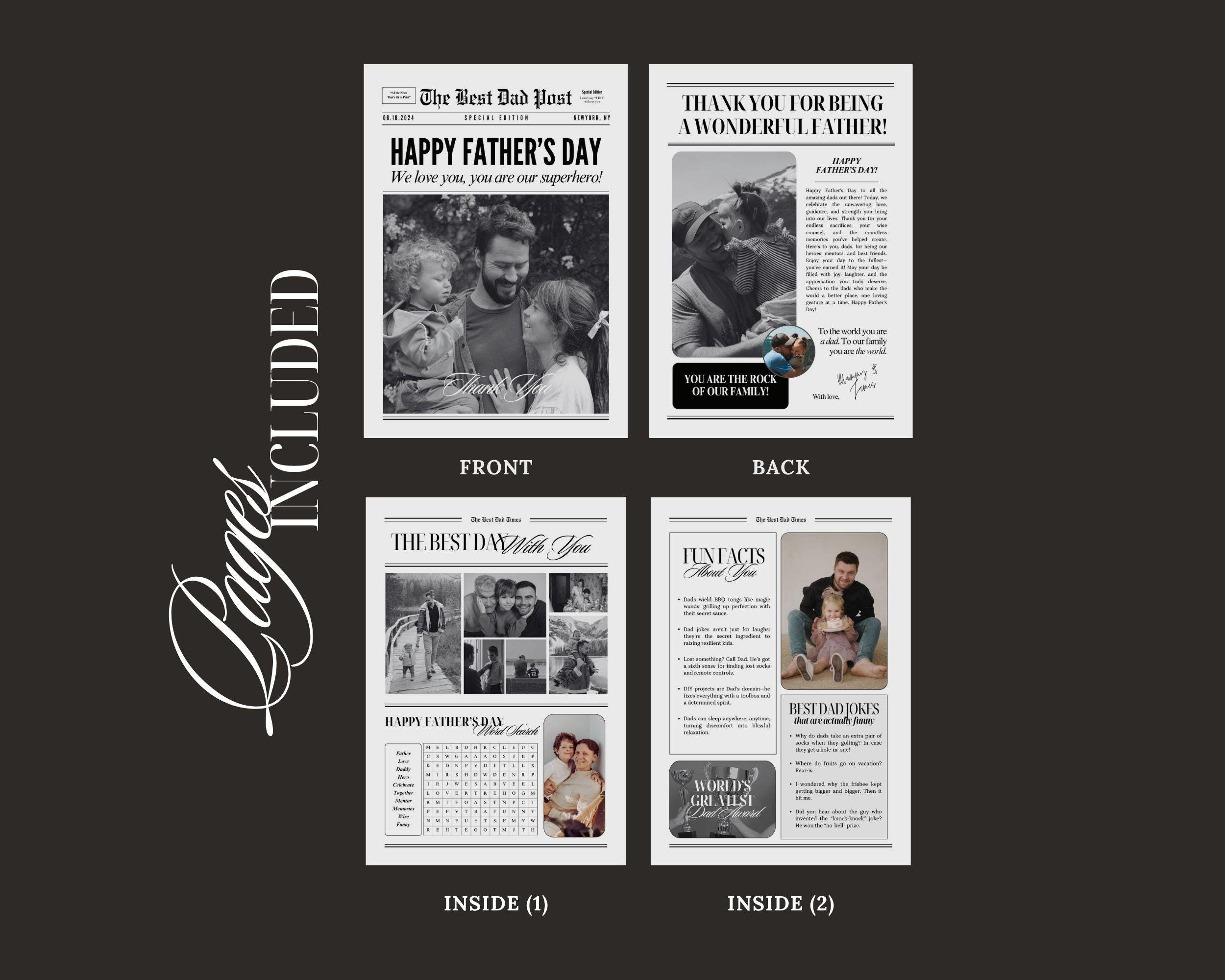 Newspaper Father's Day Canva Template, First Fathers Day DIY Gift for ...