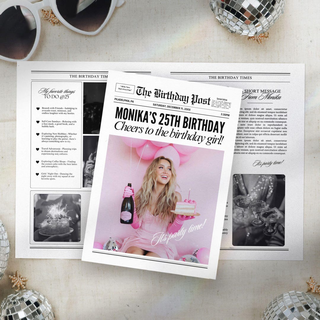 Large Birthday Newspaper Template, Editable Newspaper Prop for Birthday ...