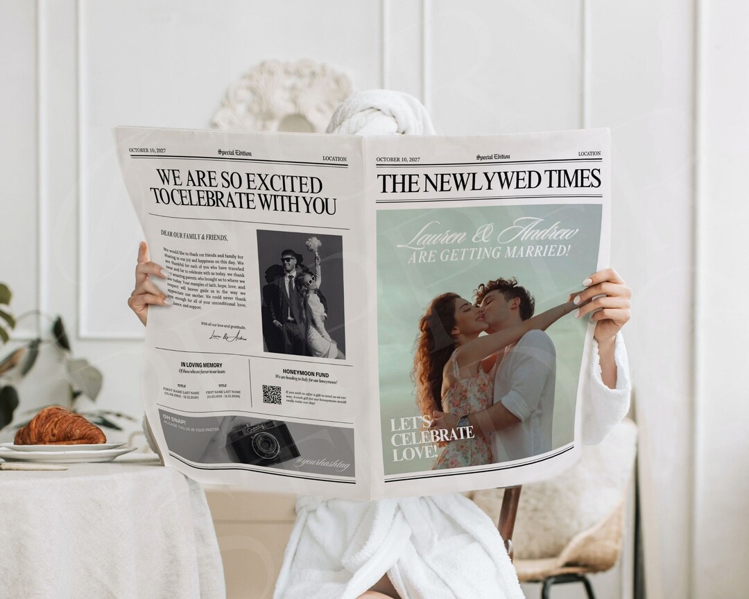 Canva Wedding Newspaper Template, Large Newspaper Wedding Program ...