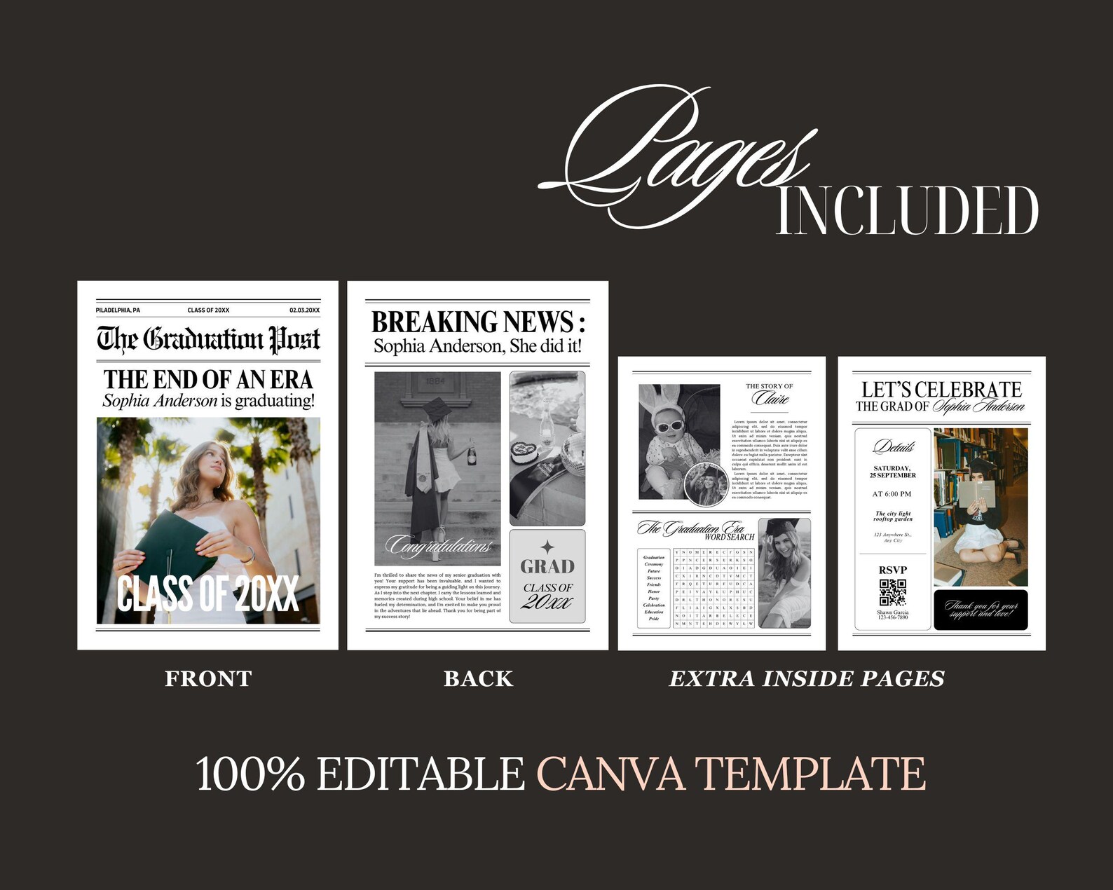 Canva Graduation Newspaper Template, Editable Newspaper Graduate, Large ...