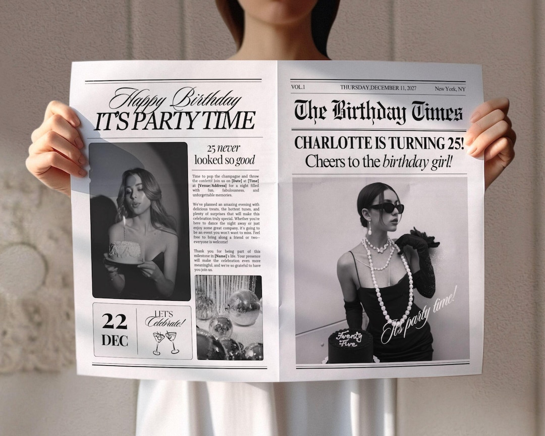 Canva Birthday Newspaper Template, Custom Newspaper Birthday, 25th ...