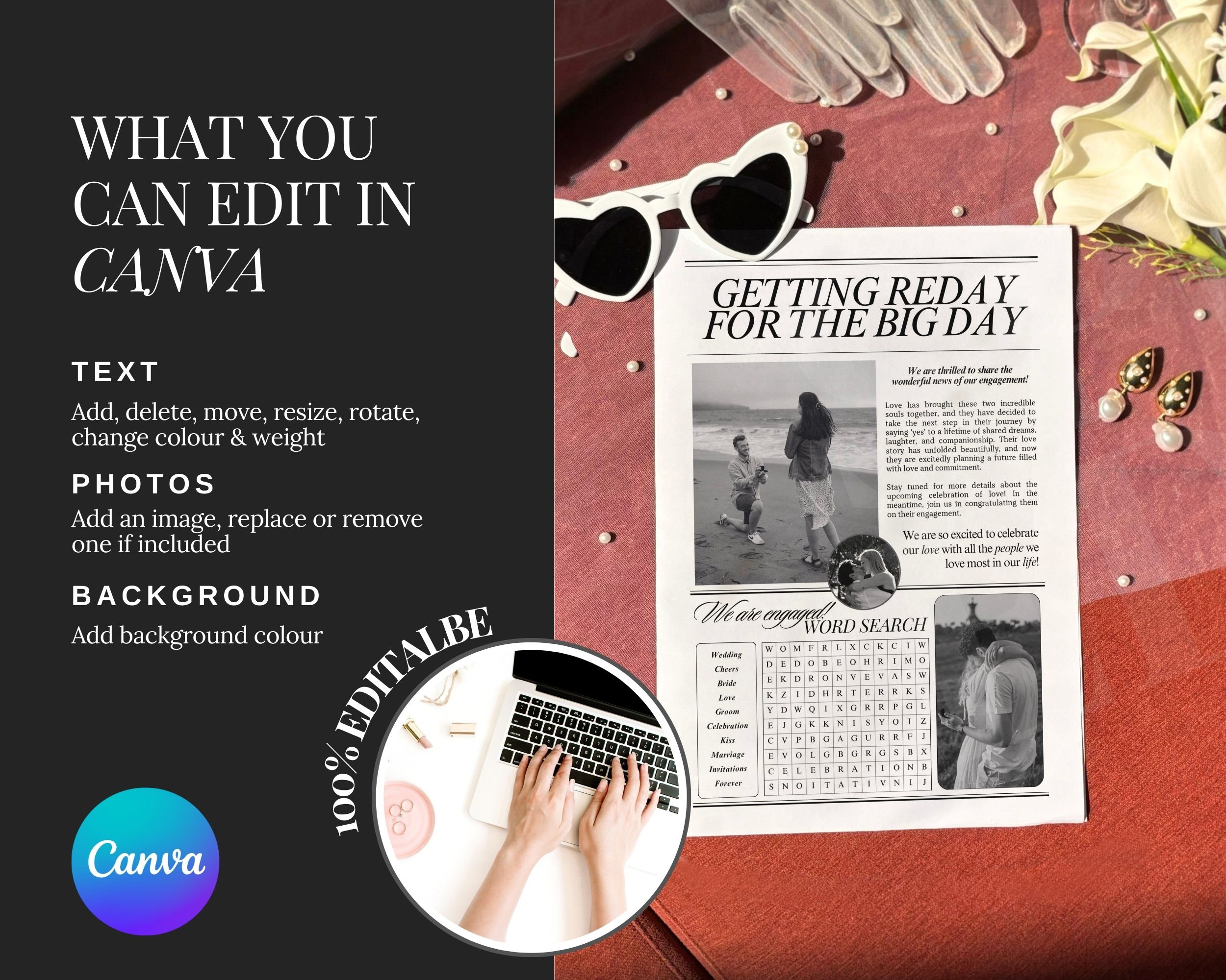 Canva Engagement Newspaper Template, Editable Future Ms and Mrs ...