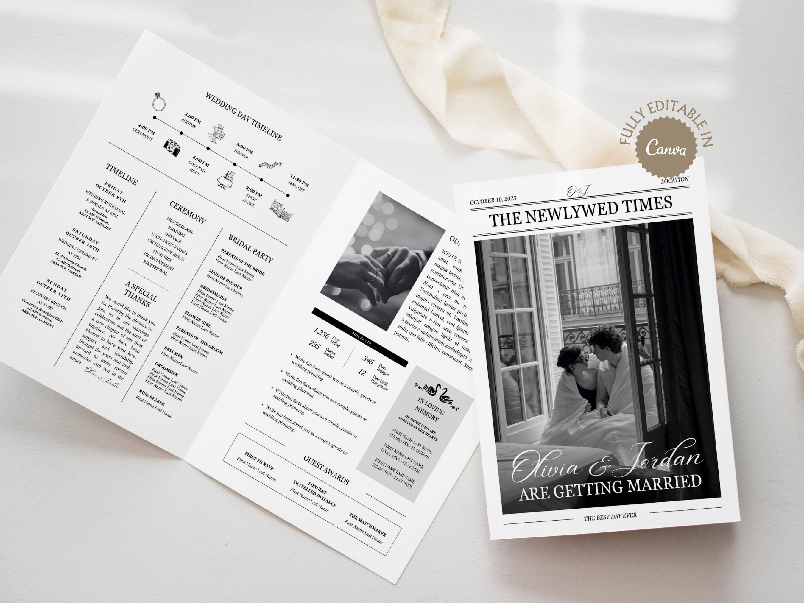 Wedding Newspaper Template Canva Folded Newspaper Wedding - Etsy