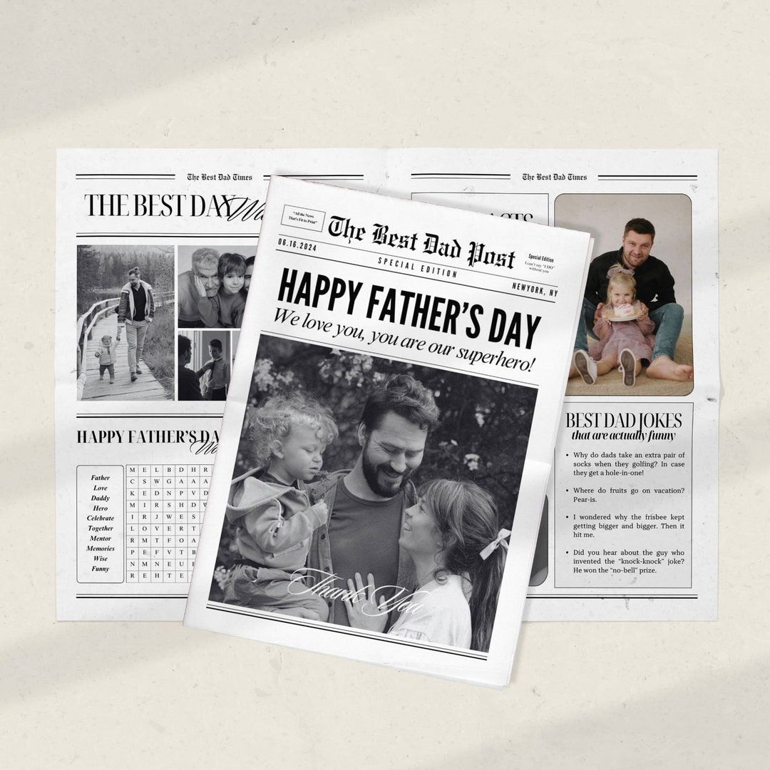 Canva Fathers Day Newspaper Template, First Father's Day DIY Gift for ...