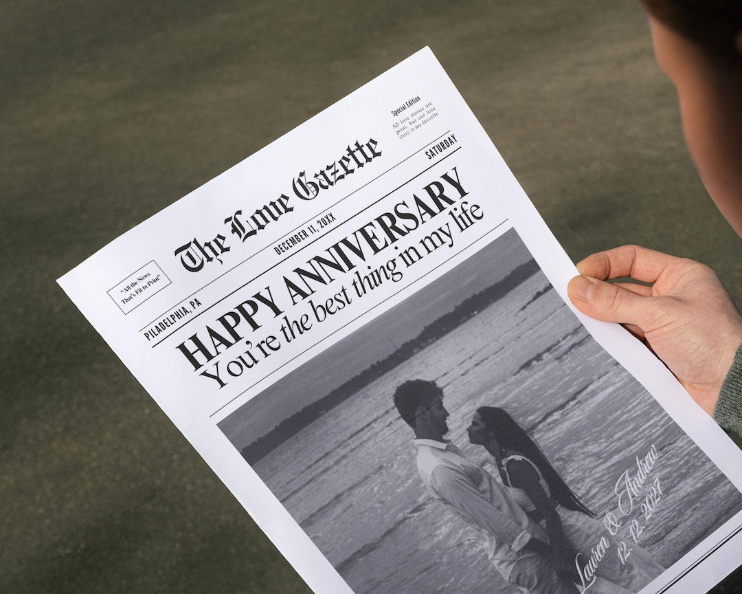 Couple Anniversary Newspaper Template, 1 Year Anniversary Gifts for Him ...